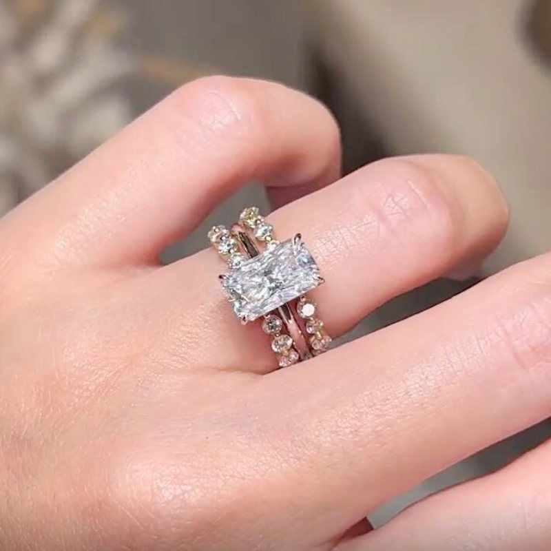 Radiant Cut Diamond Ring With Wedding Band